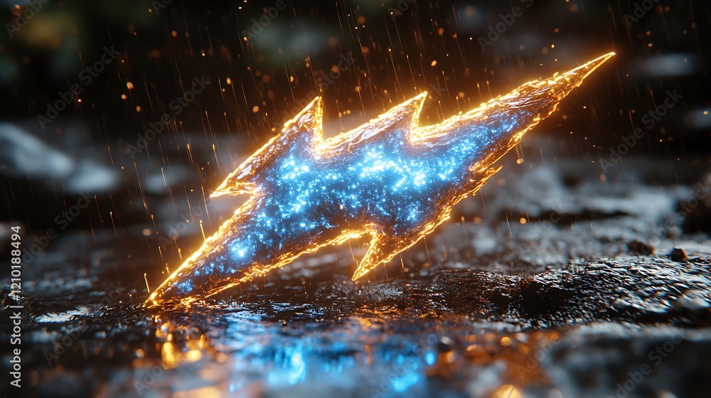 Lightning Bolt in the Rain: A glowing electric bolt shimmers with raw ...