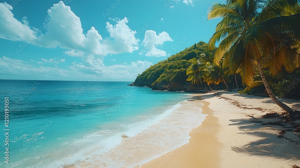 Stunning tropical beach with clear turquoise waters, white sand, and ...