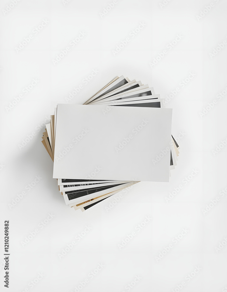 Stack old photos isolated on white background. Mock-up blank paper ...