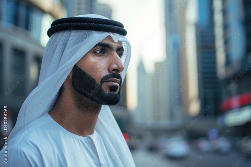Arab Middle Eastern man wearing emirati kandora traditional clothing in ...