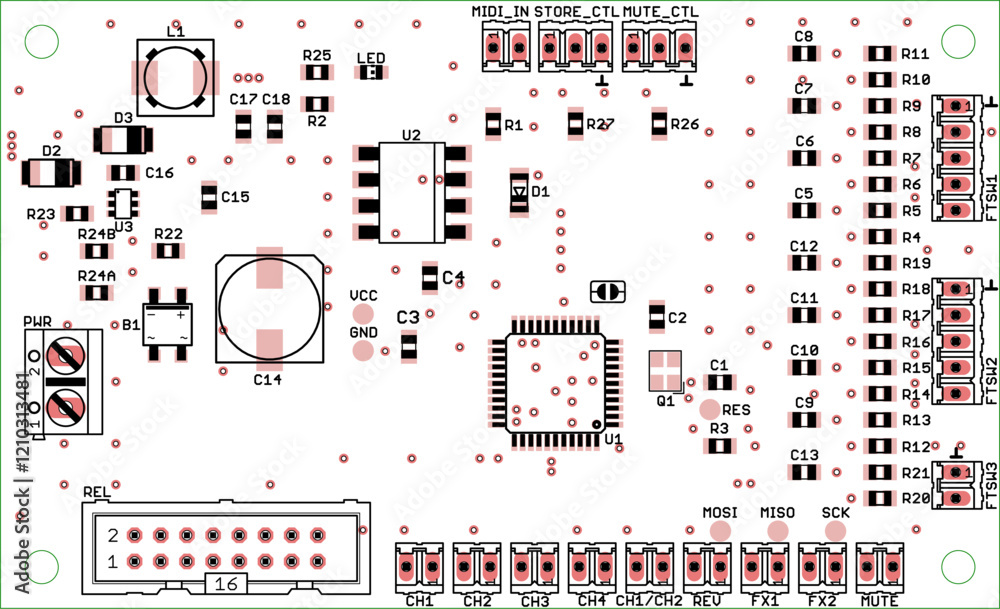 Placement of components of radio elements (contact pads and seats) on ...