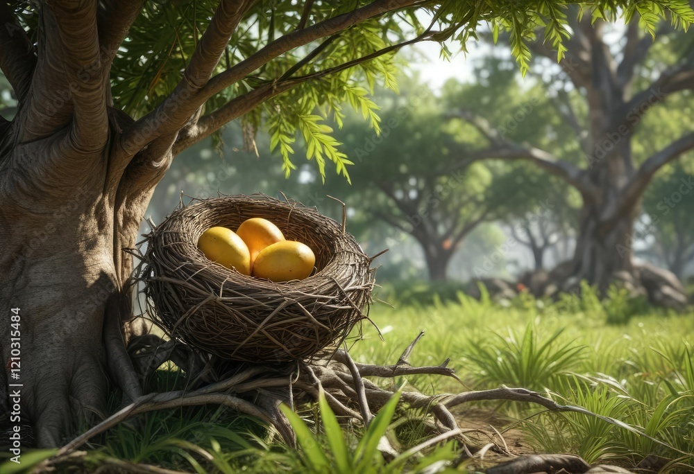 Bird's nest in a mango tree with twigs and grasses , tree, grasses ...