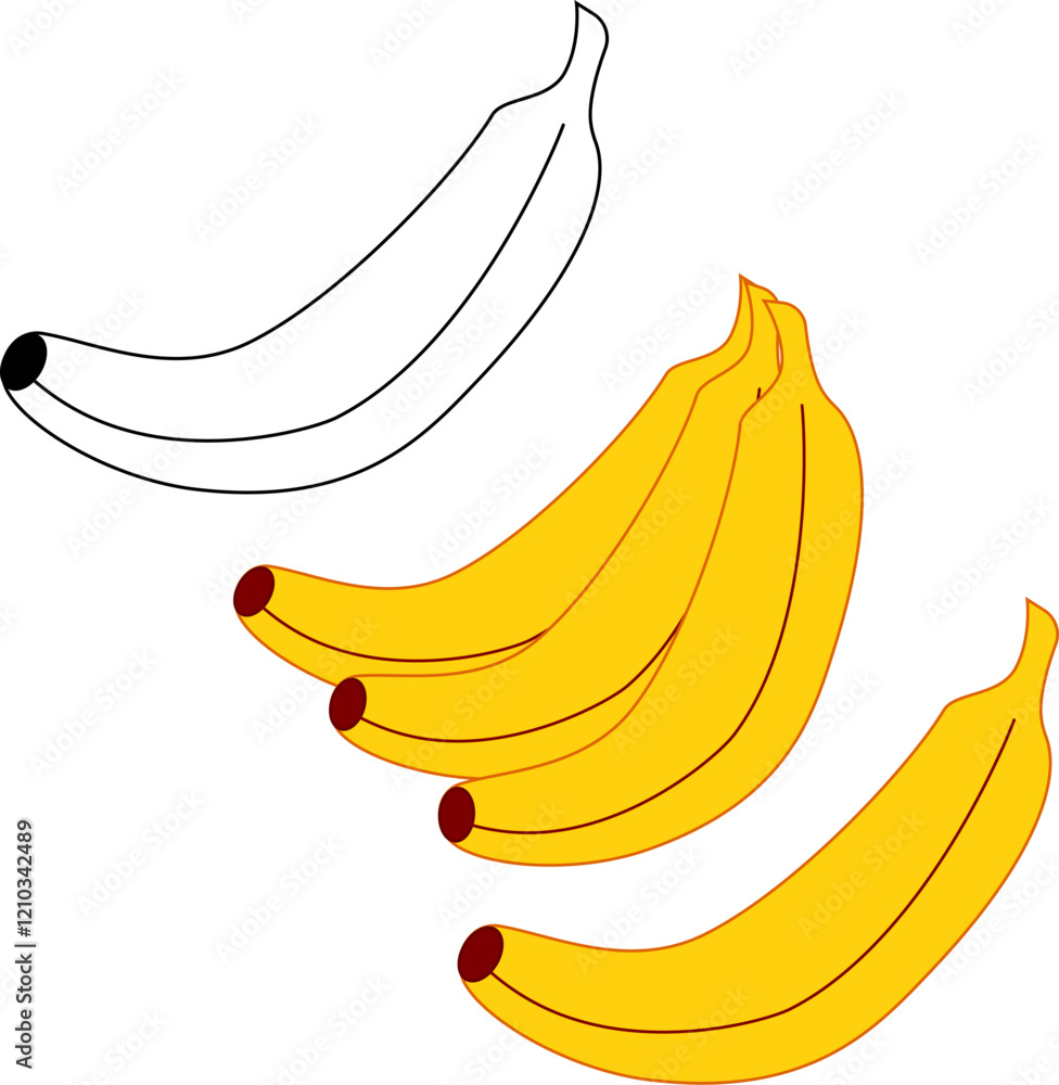 Banana coloring pages for kids. vector graphic line Banana. Banana line ...