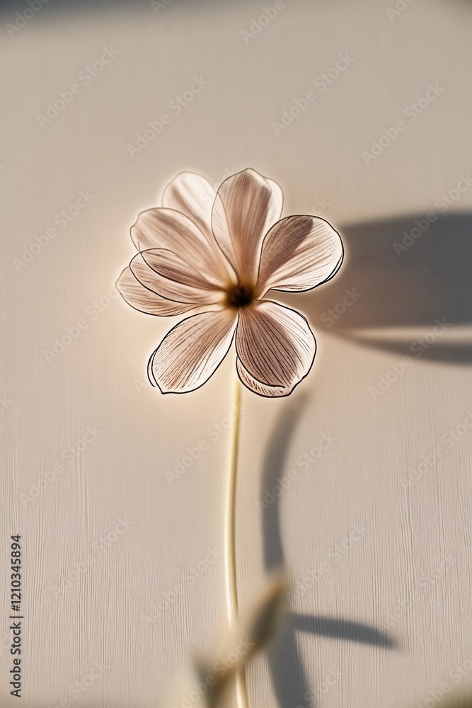 Delicate outline of a flower with soft shading and a smooth background ...