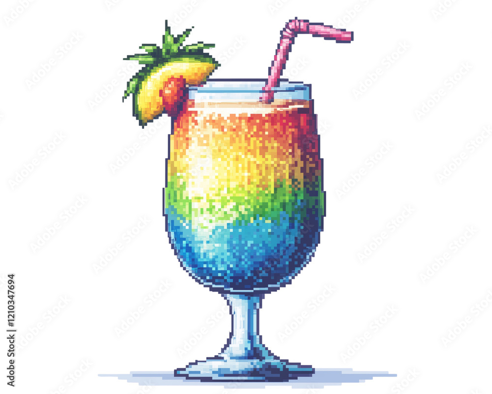 Isolated on white of pixel art of a vibrant fruit smoothie or colorful ...