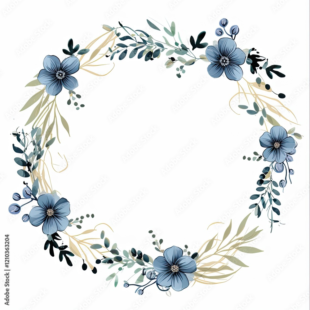 Vintage Floral Circle Border Frame. Wreath Flower and Leaf Chaplet in ...