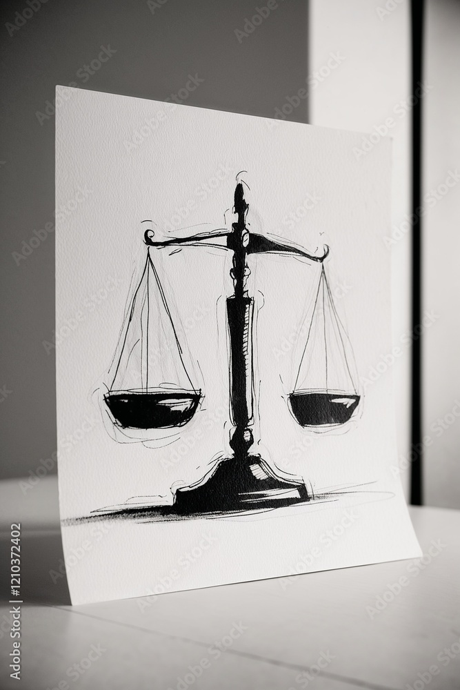 Artistic sketch of a balance scale in black and white representing ...