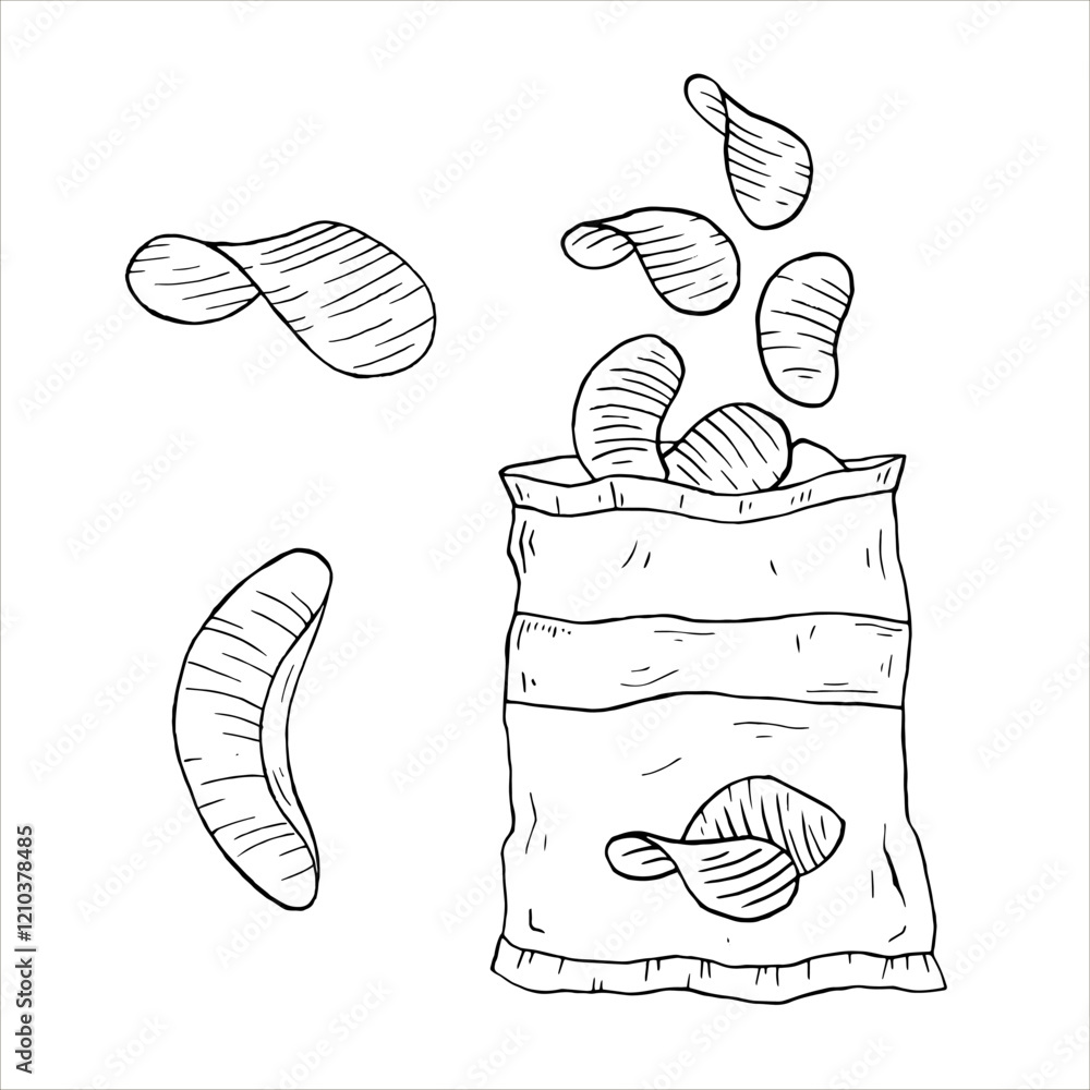 Vector de Stock Graphics vector black outline potato set with chips in ...