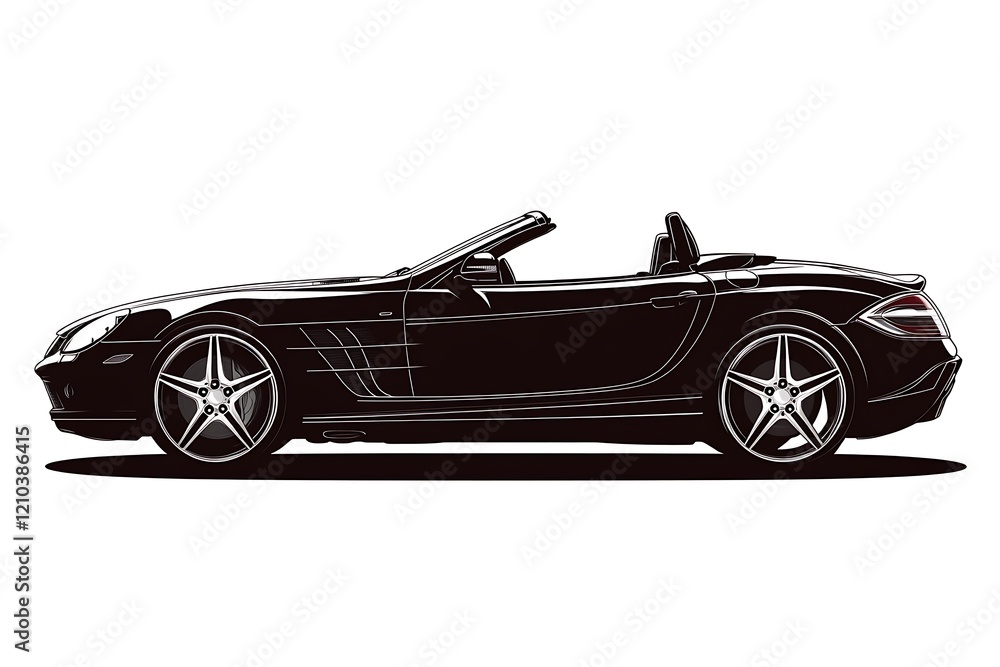 Sleek black convertible sports car, side profile view, isolated on ...