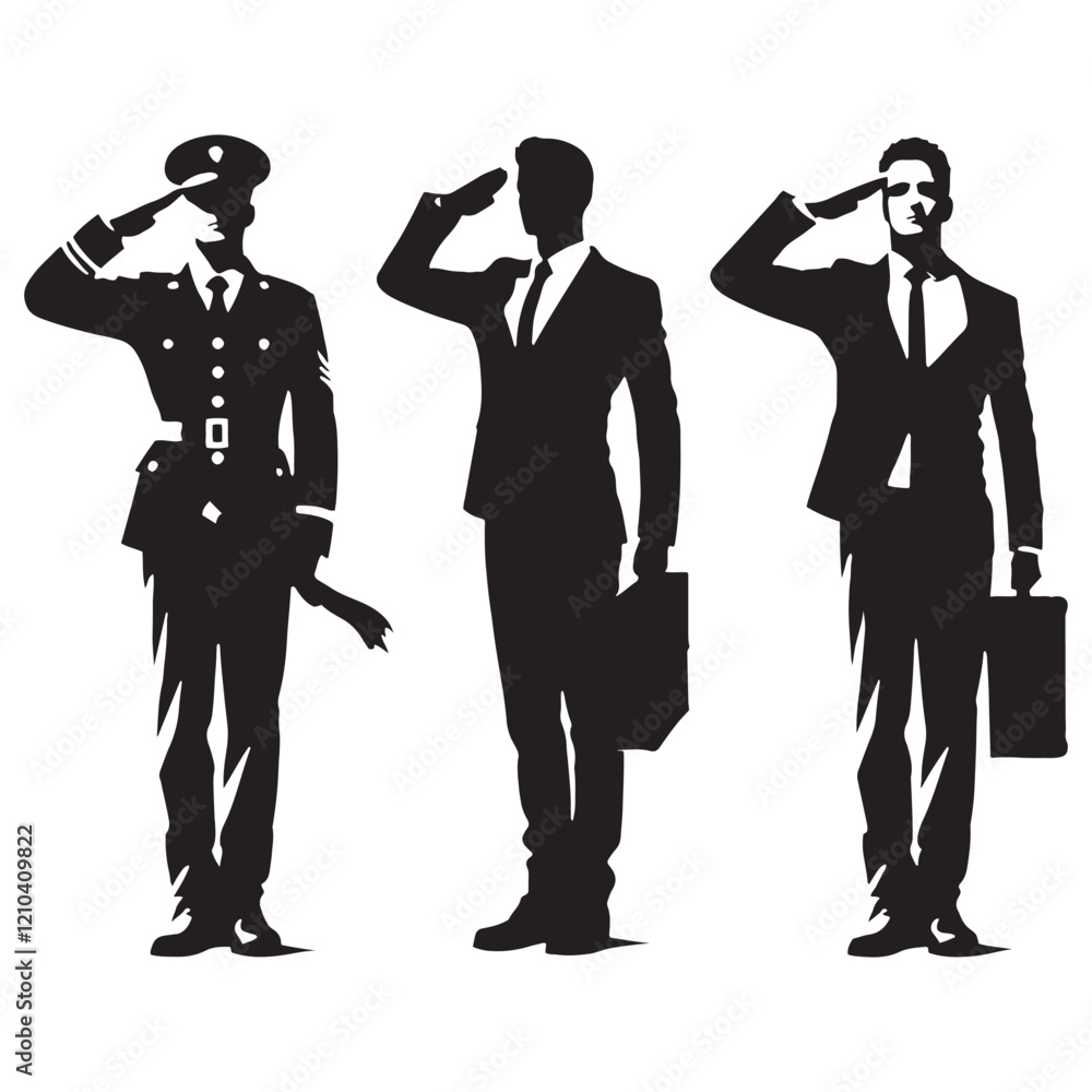 Simplistic set of saluting man silhouette digital art offering ...