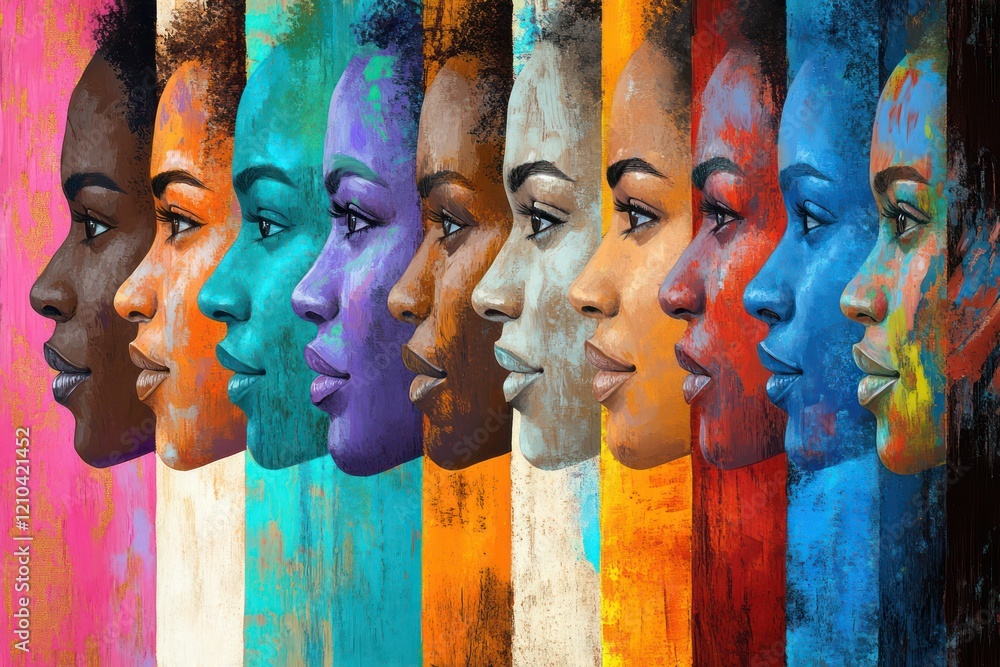 Ethnic diversity in abstract art with layered colors highlighting ...