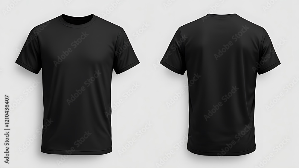 Realistic isolated mockup of blank black T-shirt template, showcasing ...