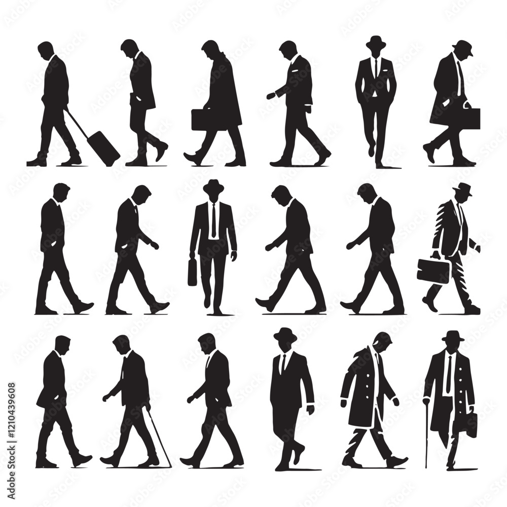 Stylish set of walking man silhouette digital art for unique and ...