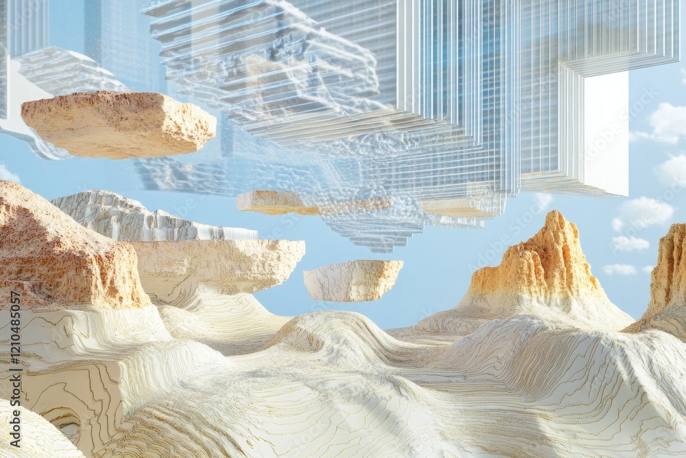 creative visualization of digital topographic map forming in midair ...