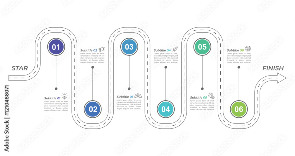 Infographic roadmap design template. Business Timeline of 6 Important ...