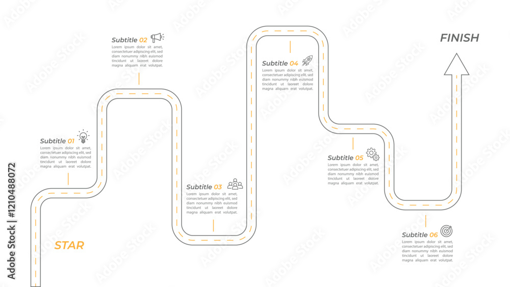 Infographic roadmap design template. Business Timeline of 6 Important ...