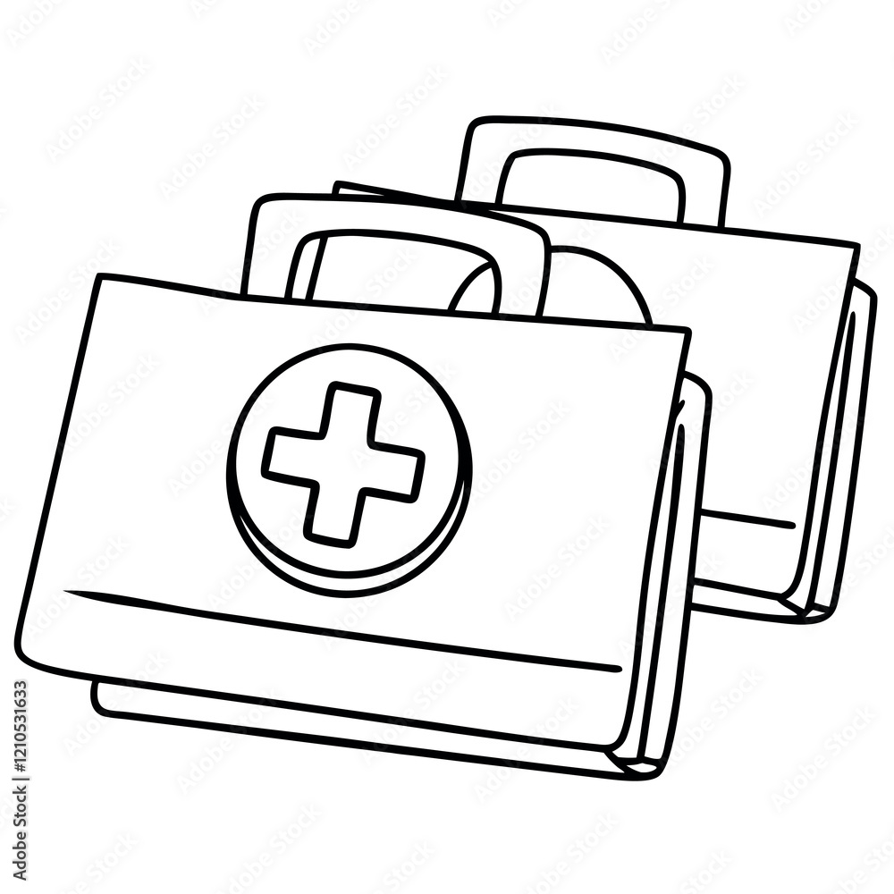 First aid kit, medical supplies, emergency box, white cross symbol ...
