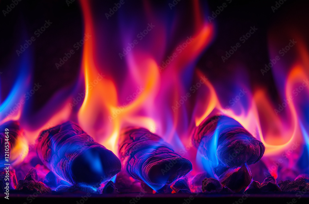 Red and Blue Light with Flowing Flames, Surreal Abstract Shapes on a ...