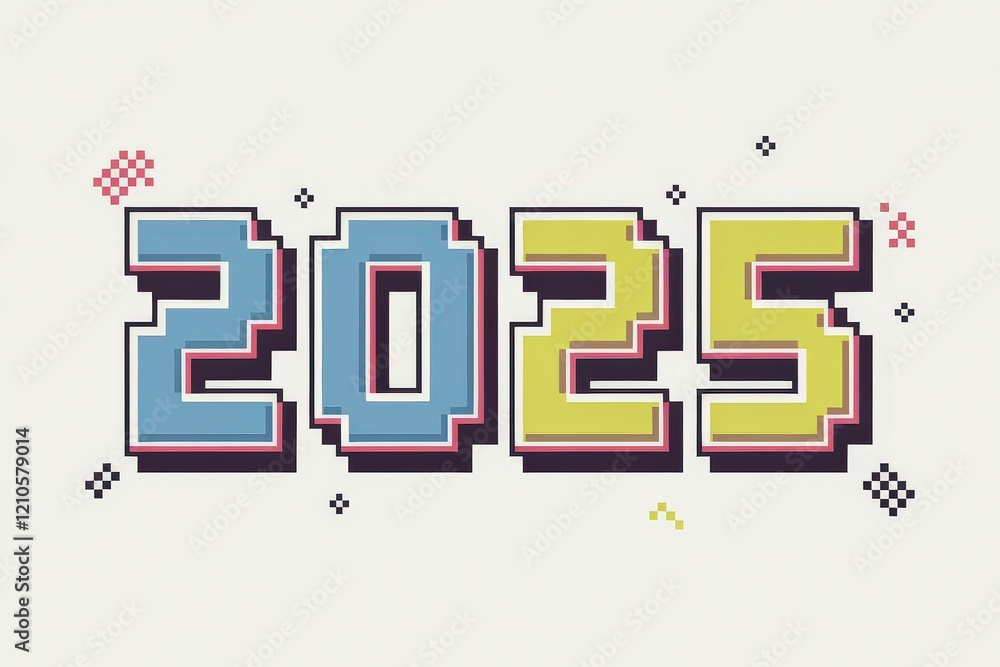 A colorful pixel art depiction of the year 2025, perfect for ...
