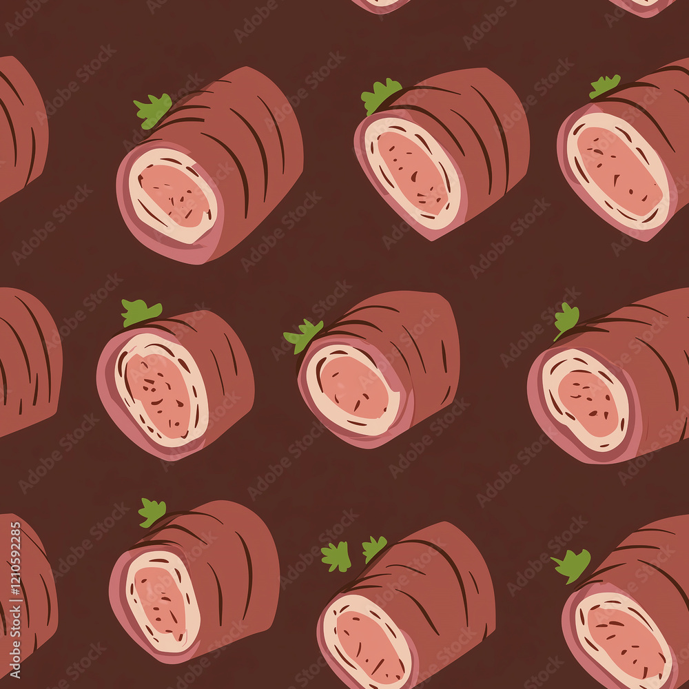 Roast beef continuous icon pattern, Roast beef repeating background ...