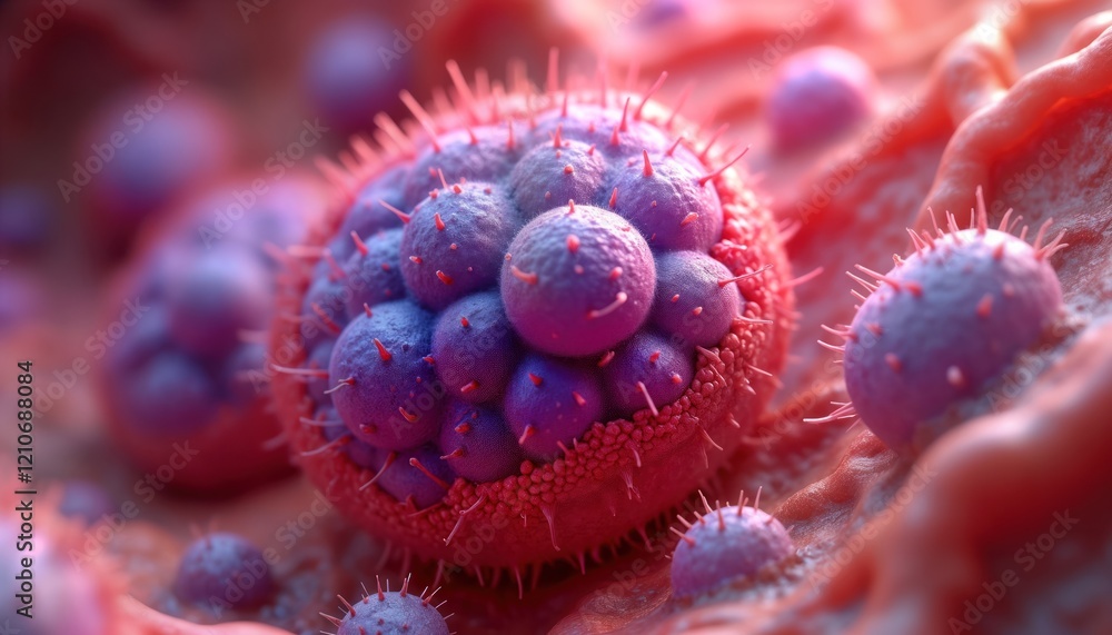 Microscopic view of fat tissue. Adipocytes shown in detail. Complex ...