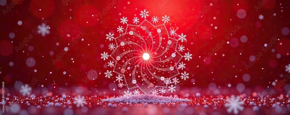 Tiny snowflakes swirl around a central white dot, falling flakes, red ...