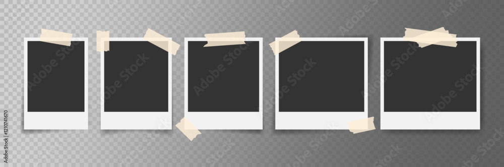 Set of various polaroid photo frames with adhesive tape on a ...