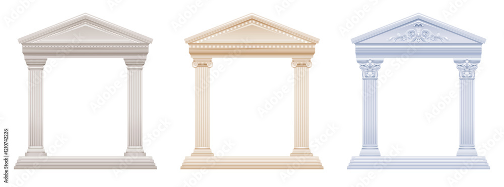 Greek and Roman column temple set. Pillar vector building. Ancient ...