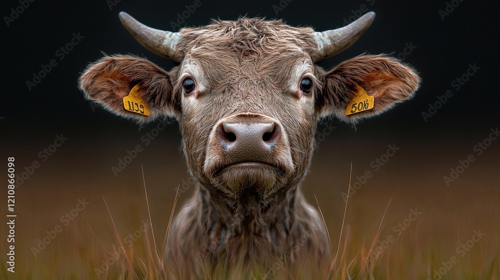 Curious cow stares, field background, livestock portrait, farming image ...