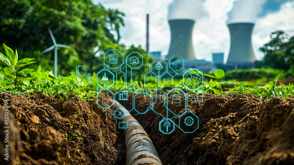 Underground pipelines transporting natural gas to a state-of-the-art ...