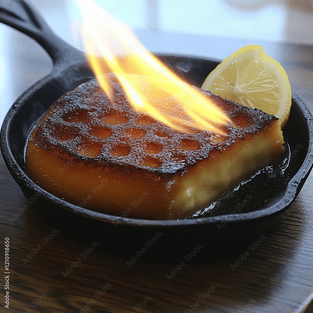 Sizzling Halloumi Cheese with Lemon in Cast Iron Skillet | Perfectly ...