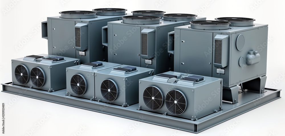 Industrial air conditioning units shown in isometric view. Multiple ...