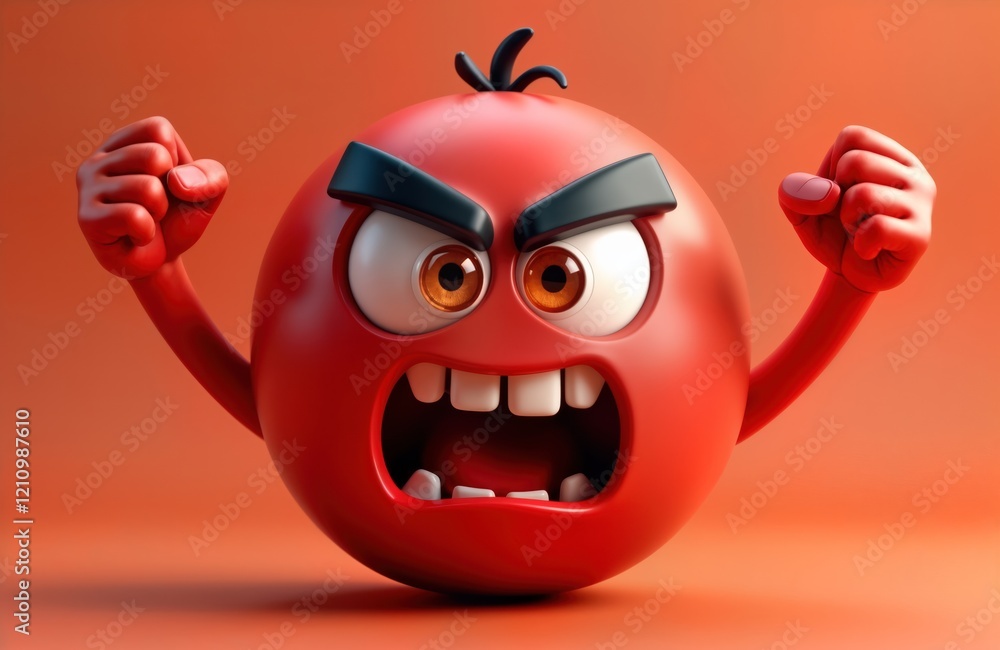 Angry red emoticon with raised fists. Cartoon character. Furious ...