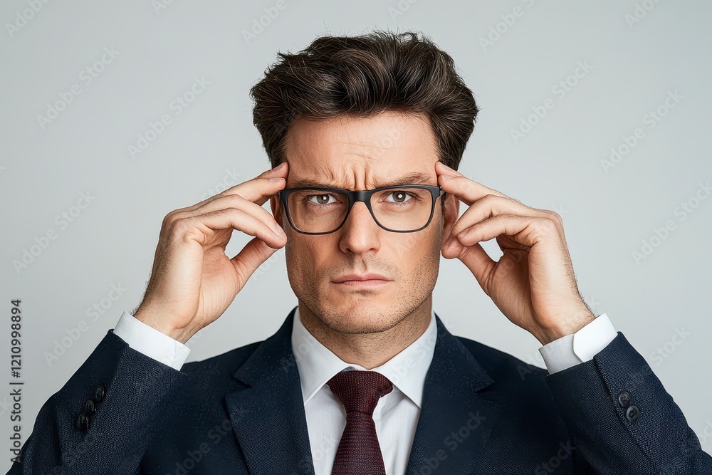 Intensely Focused Businessman Contemplating a Complex Problem, Stylized ...