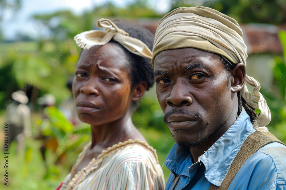 Colonial Slave Couple standing on plantation grounds symbolizing ...