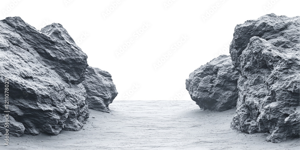 Gray jagged stone cliffs with detailed textures and a sandy pathway ...