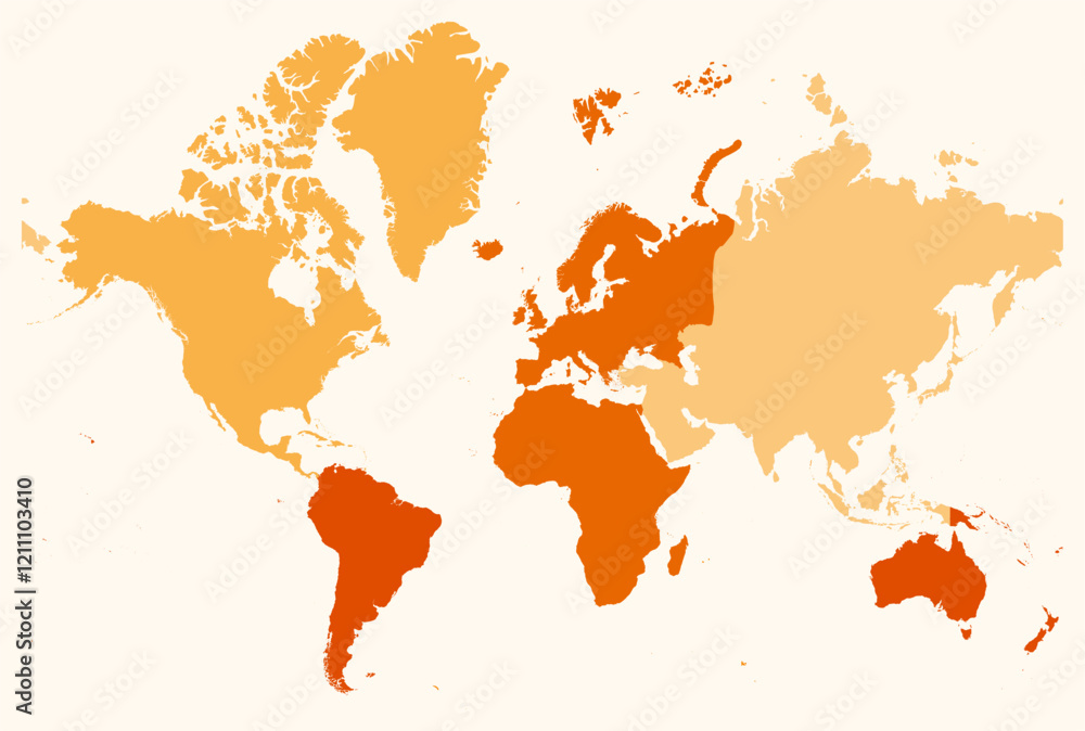 Map of the World with continents. Just a simple border map with ...