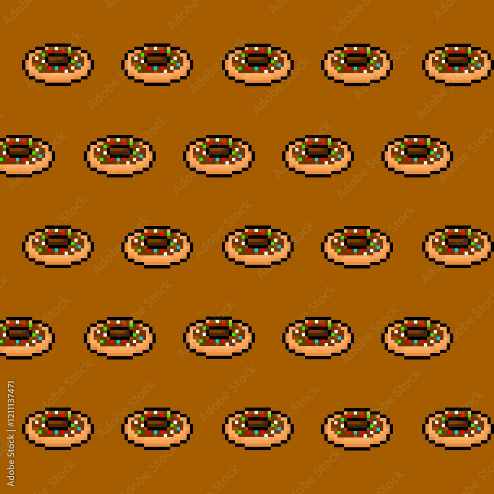 doughnut pixel art pattern with brown pastel color background ...