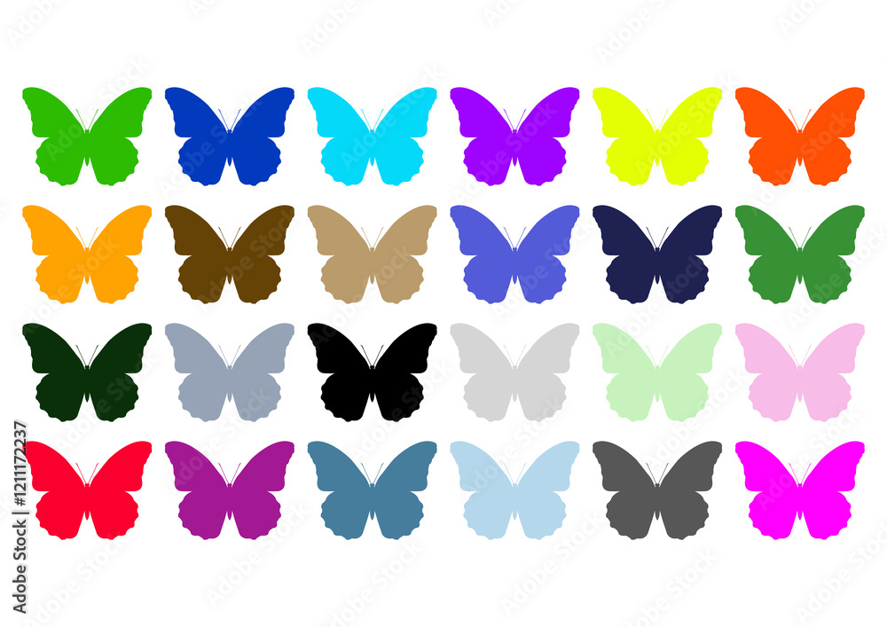 24 butterfly silhouette in different color vector high resolution for ...