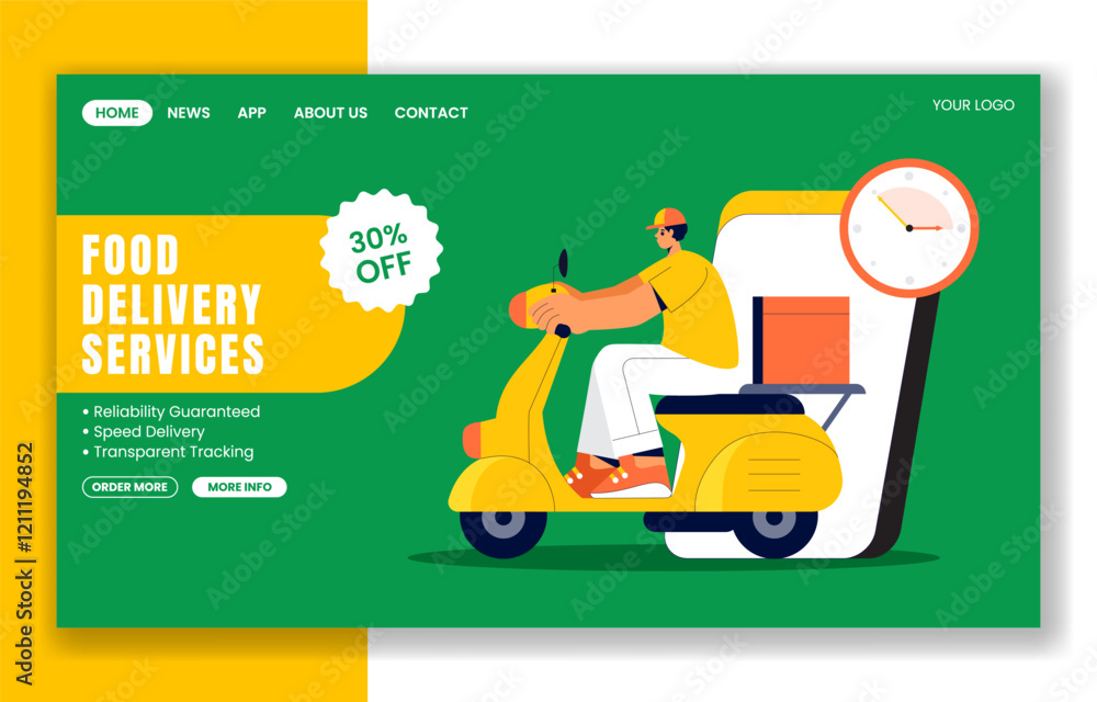 Fast Food Delivery Social Media Landing Page Illustration in Flat ...
