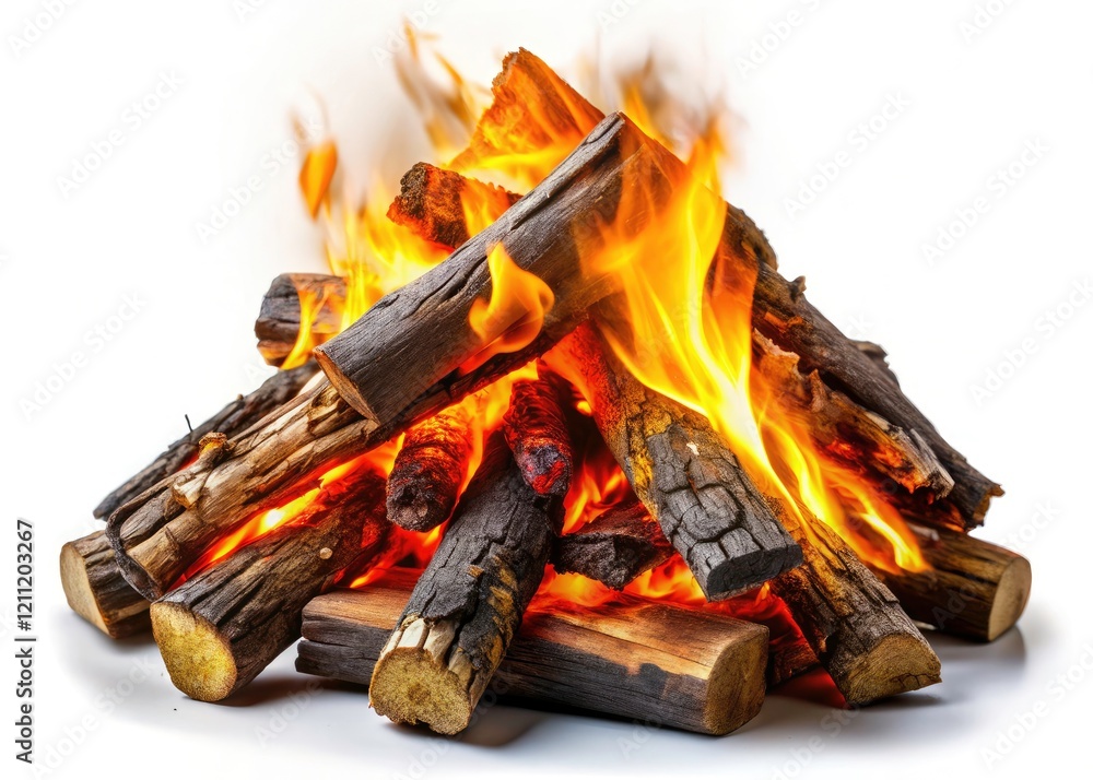 Burning Campfire, Closeup Studio Shot, Isolated White Background ...