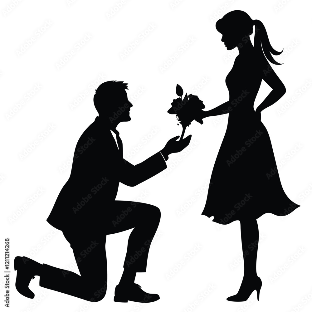 Girlfriend and Couple love making propose to a surprised silhouette ...