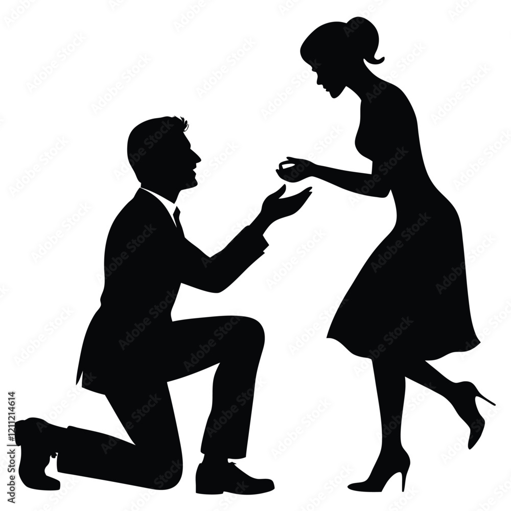 Girlfriend and Couple love making propose to a surprised silhouette ...