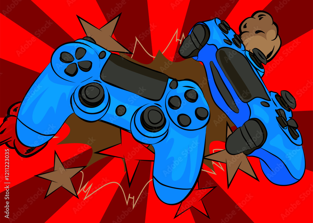 Cartoon Gaming controller, comic book Joystick. Retro vector comics pop art design. Stock Vector ...