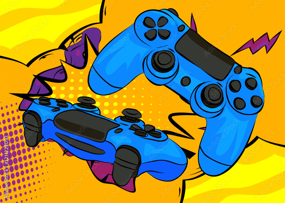 Cartoon Gaming controller, comic book Joystick. Retro vector comics pop ...