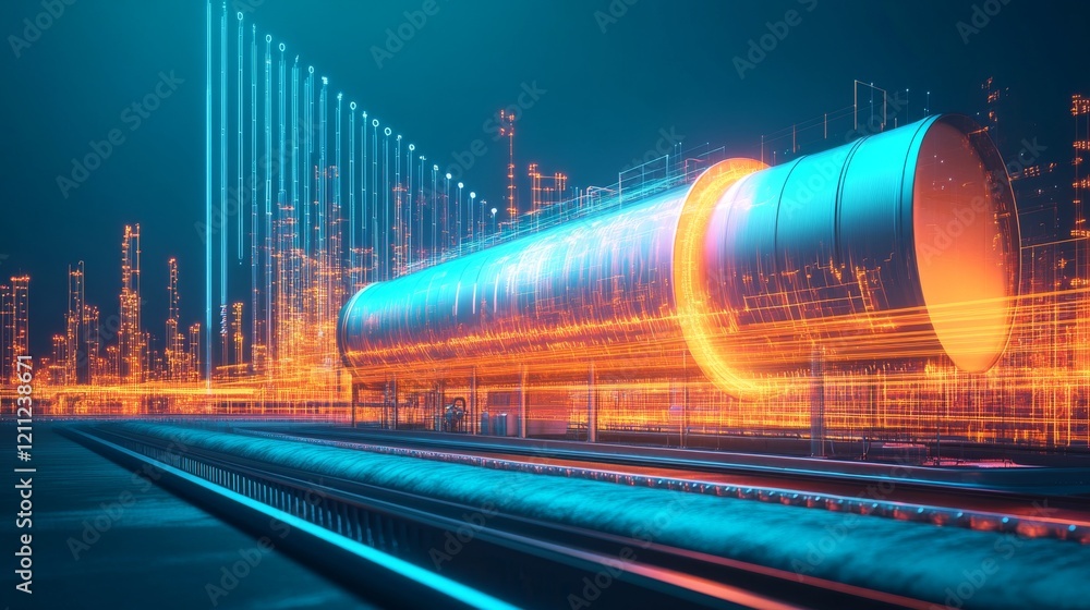 34.A 3D illustration of a natural gas tank, shaped as a cylindrical ...