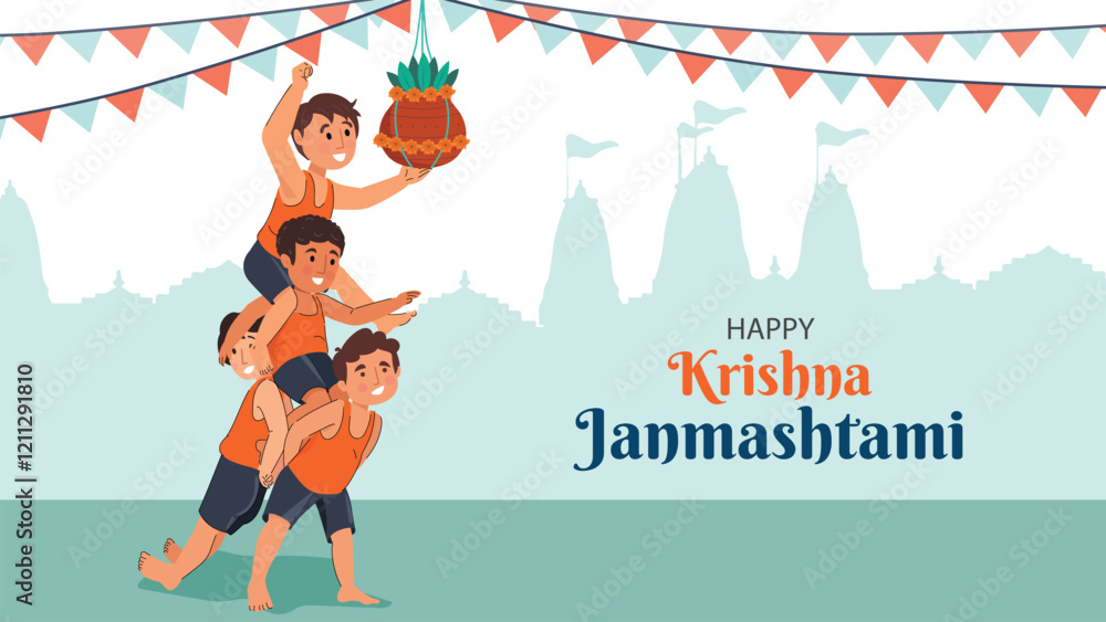 Dahi Handi celebration illustration with Lord Krishna for Krishna ...