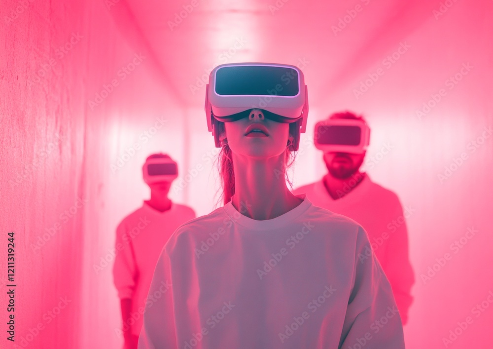 Neon-Lit VR Escape Room Immersive Interactive Tech Experience in Holographic Corridor for ...