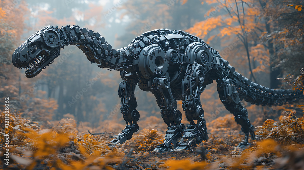 tyrannosaurus rex dinosaur monsters robot in the jungle ready to ...