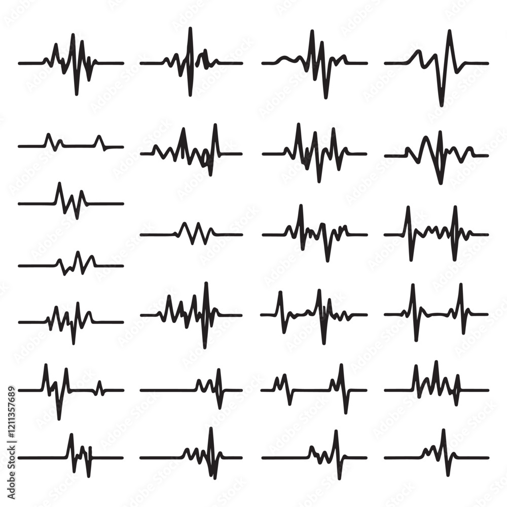 Стоковий вектор black heartbeat line silhouette vector set with heart ...